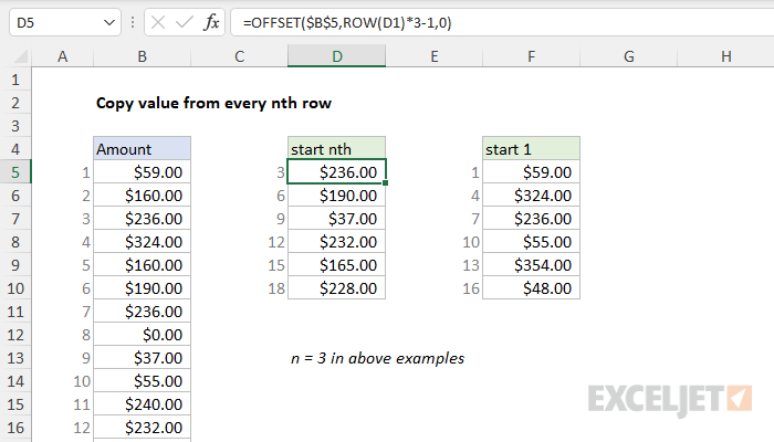Excel Formula Copy Value From Every Nth Row Exceljet